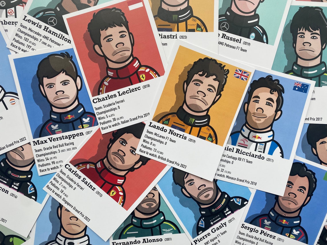 2024 F1 Driver A6 Minimalist Cartoon Print Poster Cards - Etsy