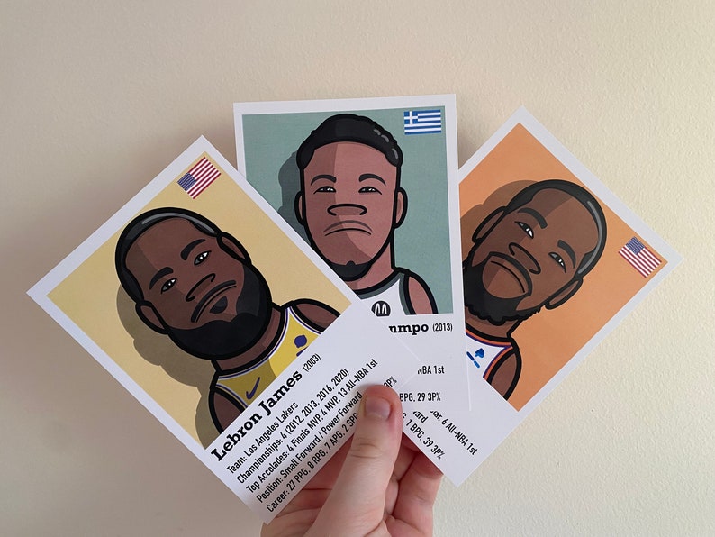2024 NBA Player A6 Minimalist Cartoon Print Poster Cards - Etsy