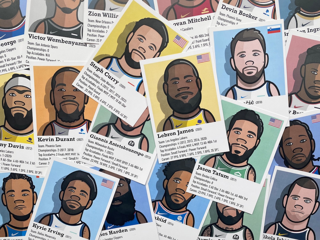 2024 NBA Player A6 Minimalist Cartoon Print Poster Cards - Etsy