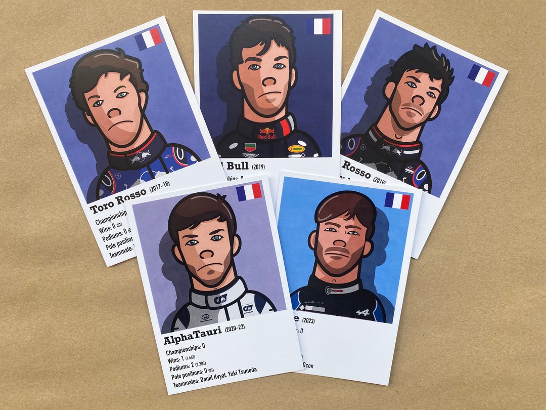 Pierre Gasly Career F1 Driver A6 Minimalist Cartoon Print Poster Cards ...