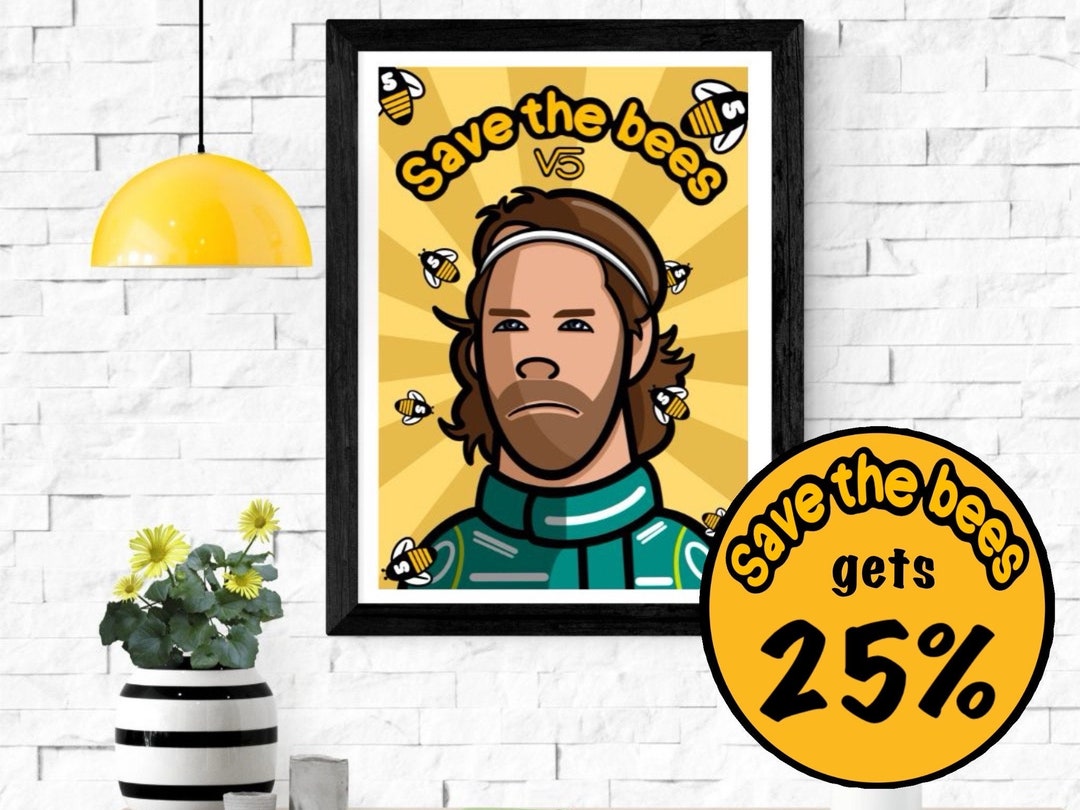 Sebastian Vettel CHARITY Save the Bees F1 Driver Poster, Racing Fan ...