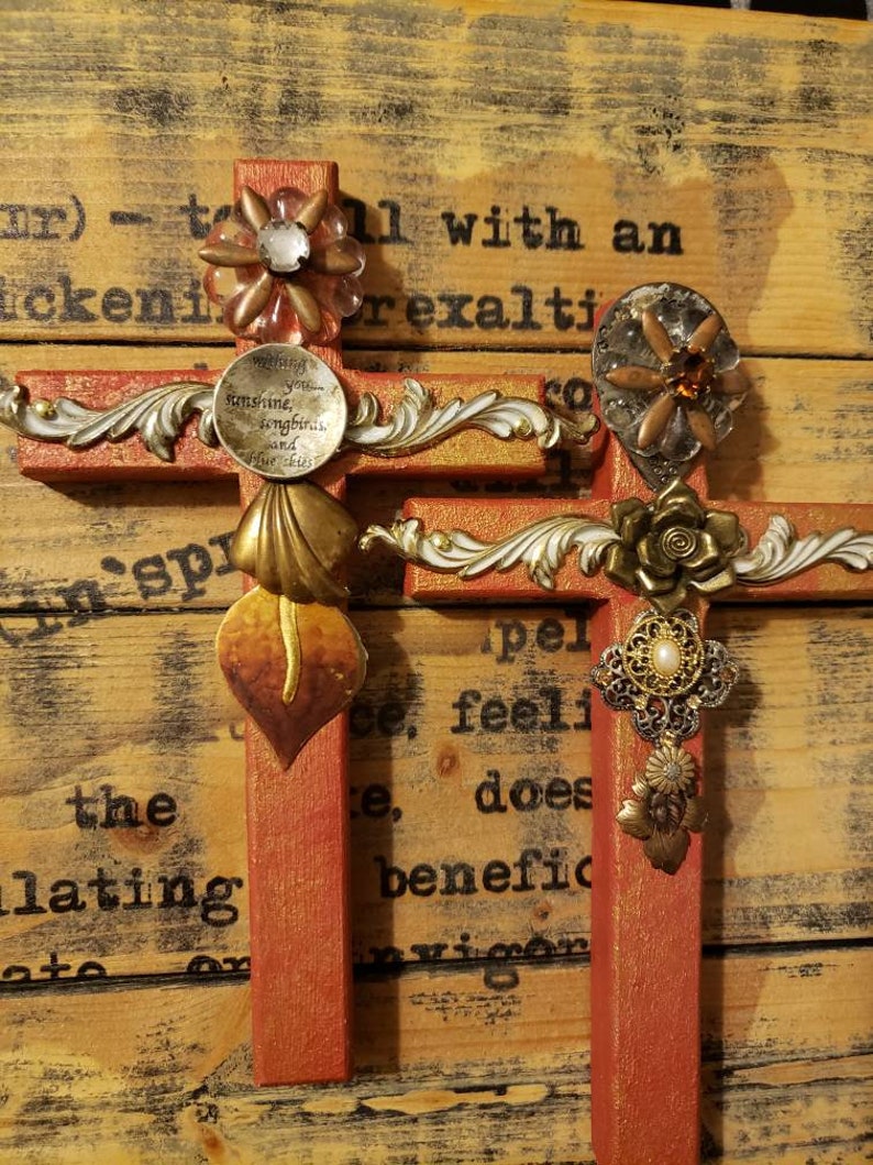Upcycled Wood Cross, Mixed Media Religious Art (8x4.5 In) - Etsy