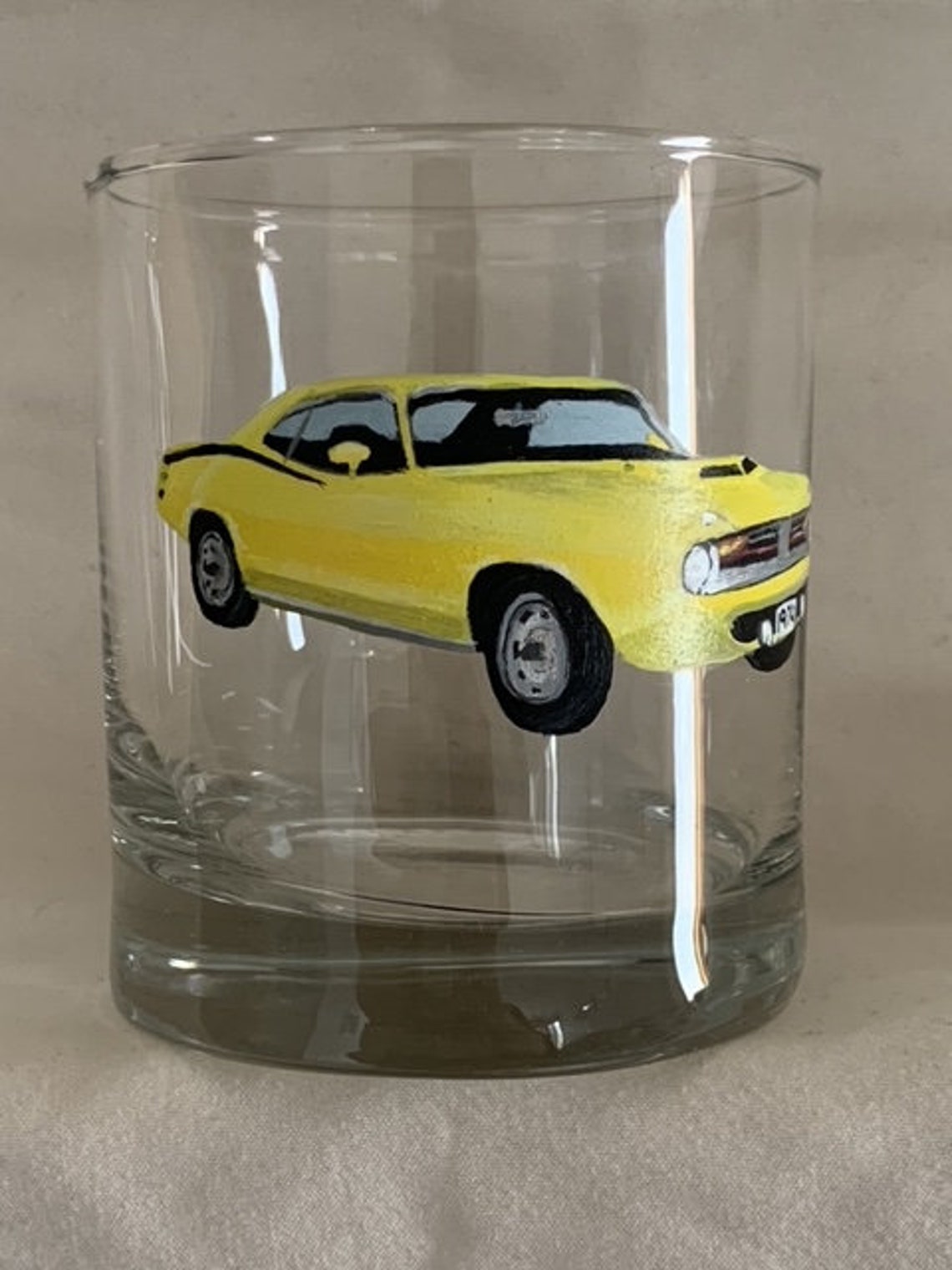 1970 Plymouth BARRACUDA Hand-painted on a Whiskey Glass - Etsy