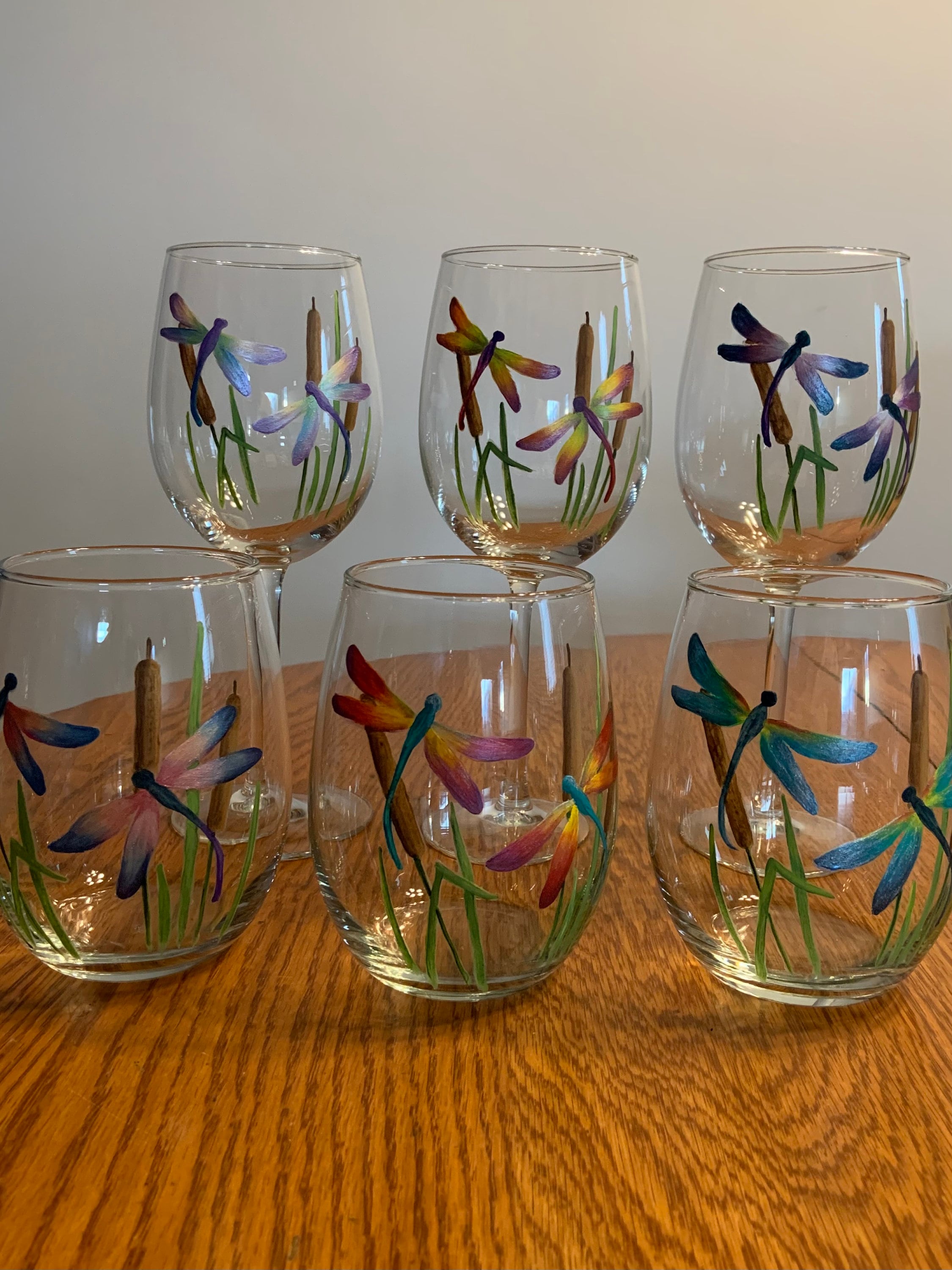 Hand Painted DRAGONFLY Glasses - Stemmed or Stemless Wine Glasses - Etsy