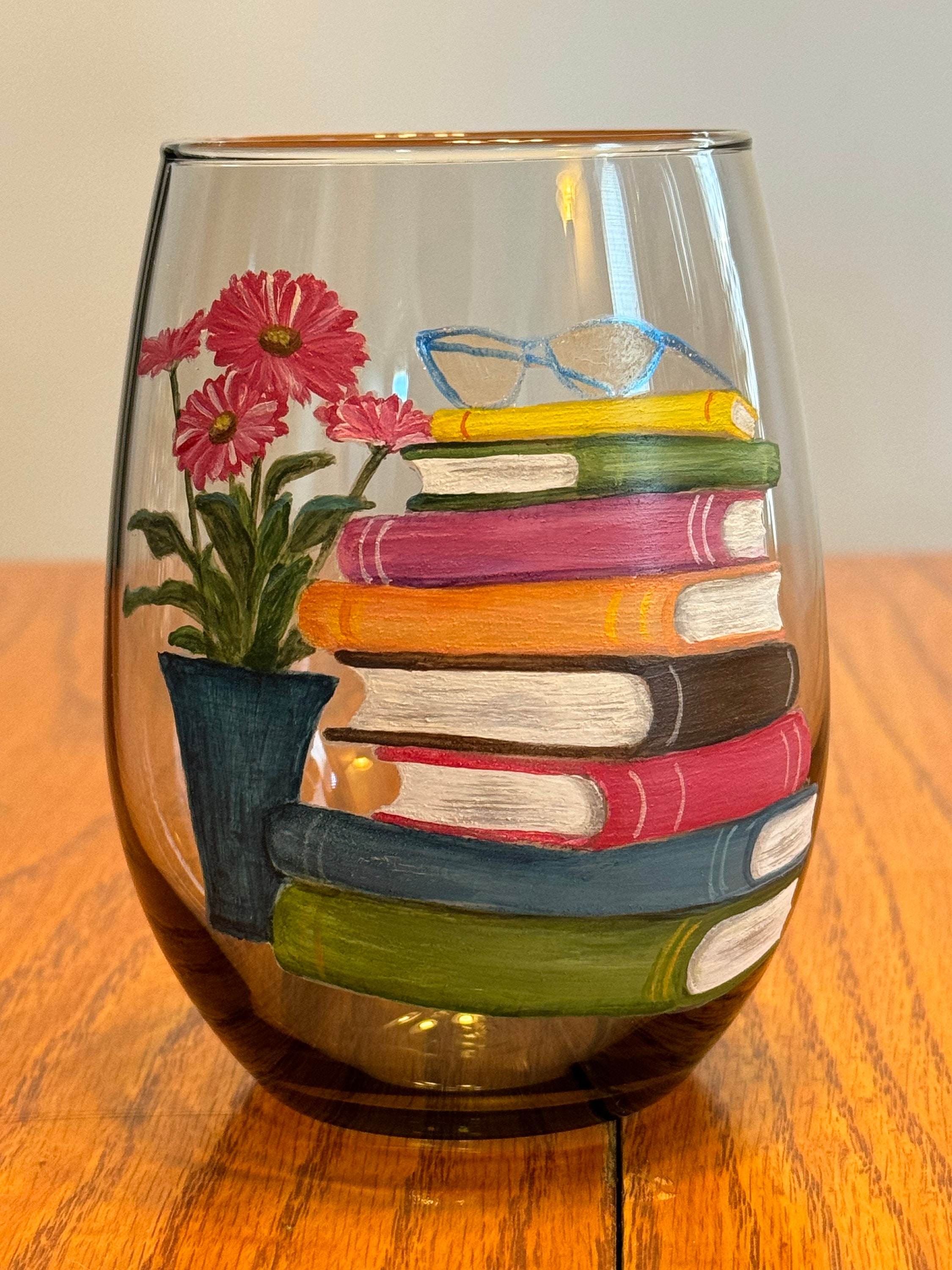 Stack of Books - Hand Painted Wine Glasses - Etsy
