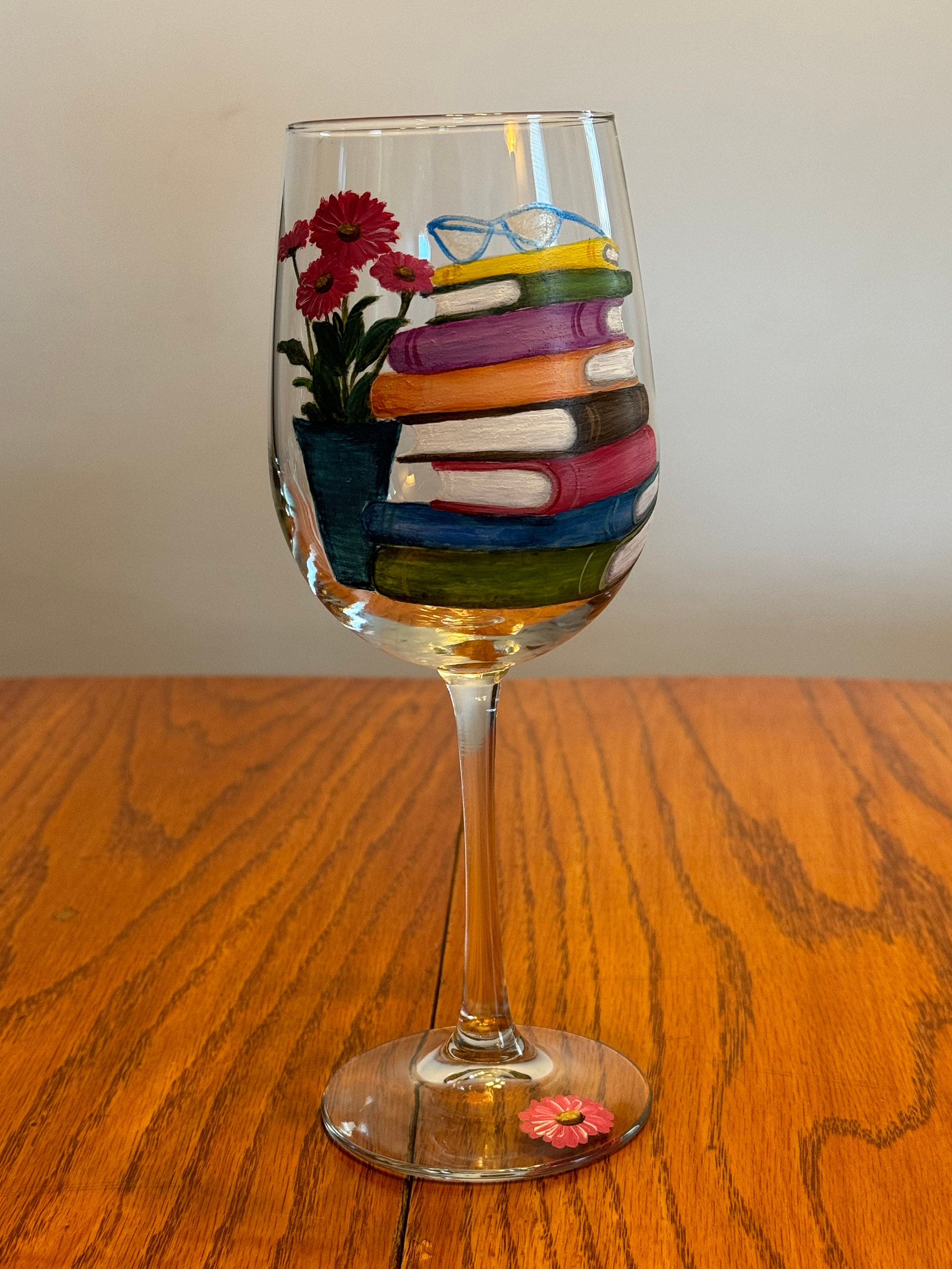Stack of Books - Hand Painted Wine Glasses - Etsy