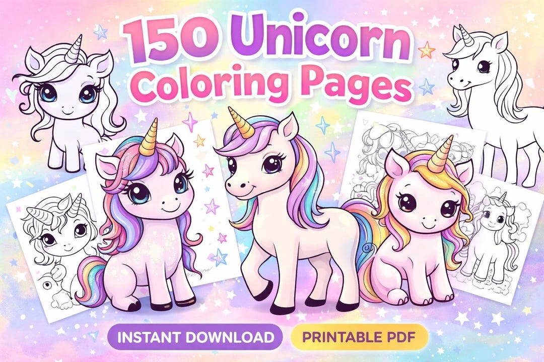 Unicorn Coloring Pages – 150 Magical Kids Activity Sheets (printable ...