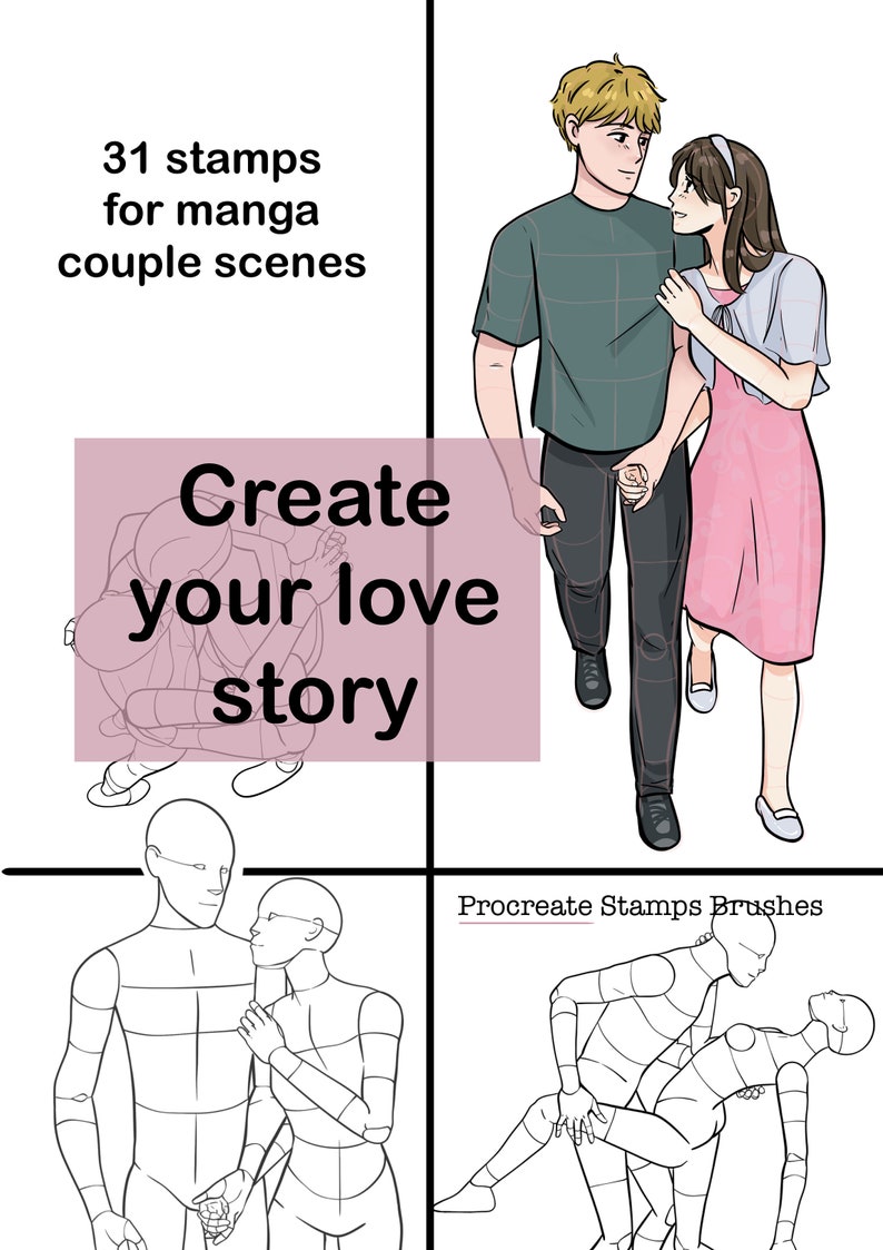 31 Cute Couple Poses Stamps for Procreate - Etsy