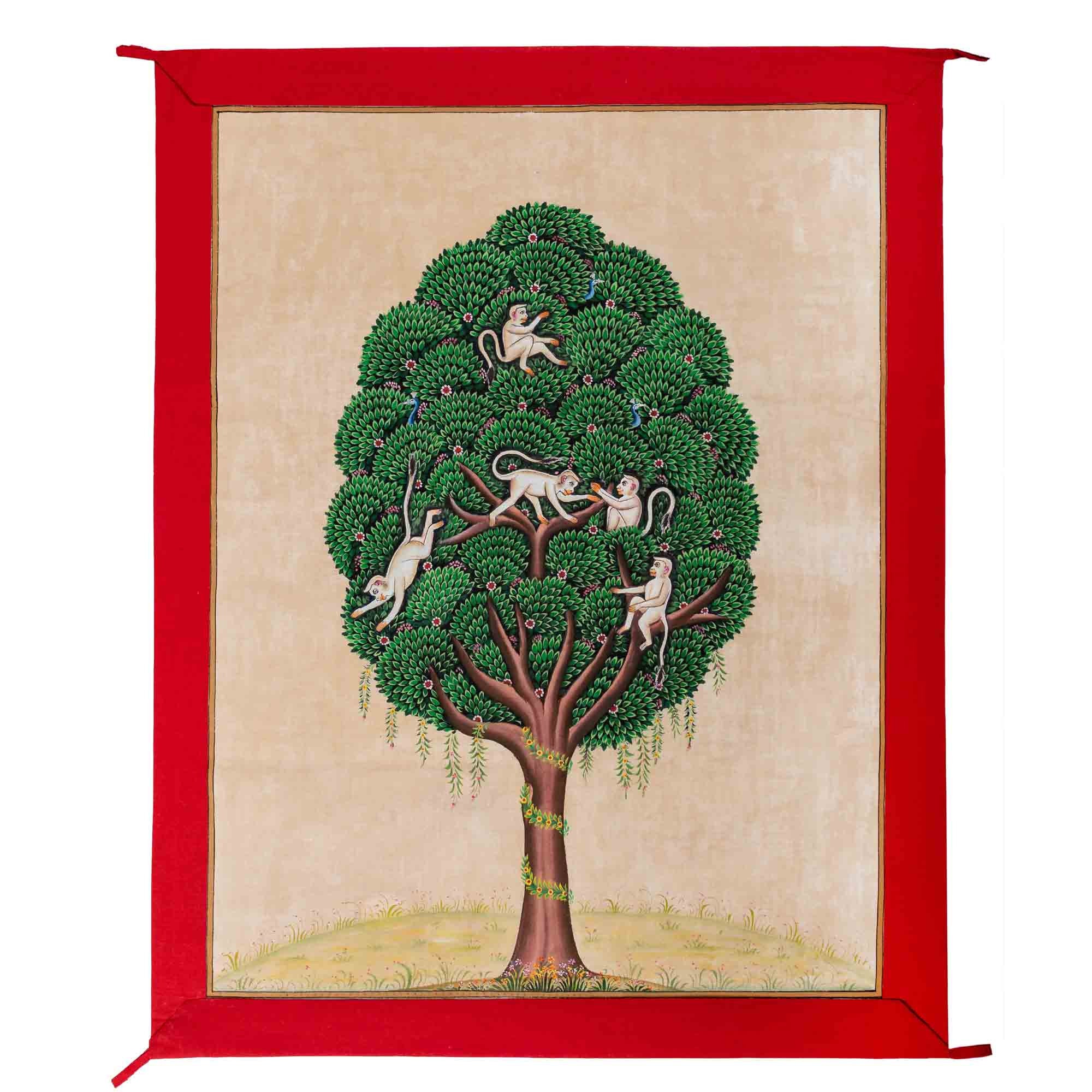 Pichwai Painting, Hand Painted, Banyan Tree, Mango Tree With Monkeys ...