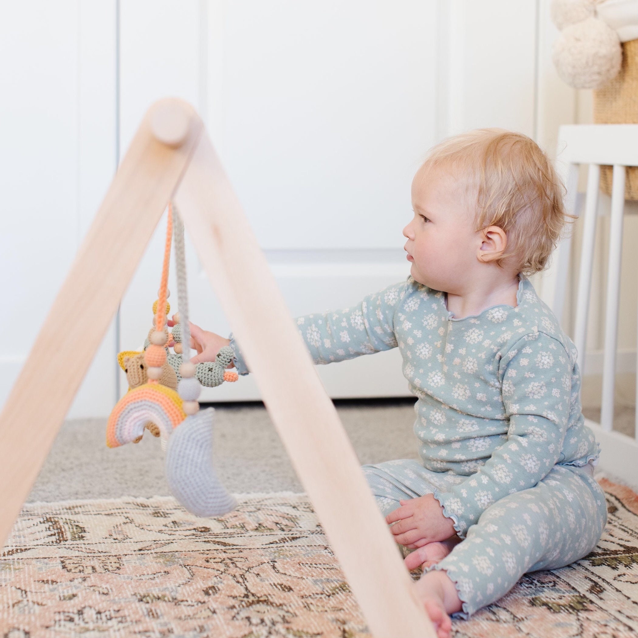 Montessori Wooden Baby Gym Set Desert Organic Hanging Gym Toys Pine ...