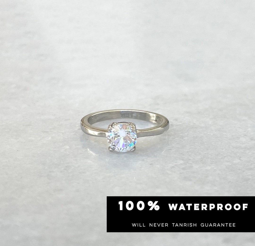 Classic Promise Ring 1ct Round Brilliant Stone Titanium Stainless Steel ...