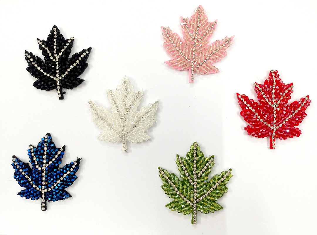 Canadian Maple Leaf Glitering Motif, Hand-embroidered Using Crystal ...