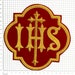 Liturgical Church Emblem, IHS Hand-embroidered Sewn on Applique on Red ...