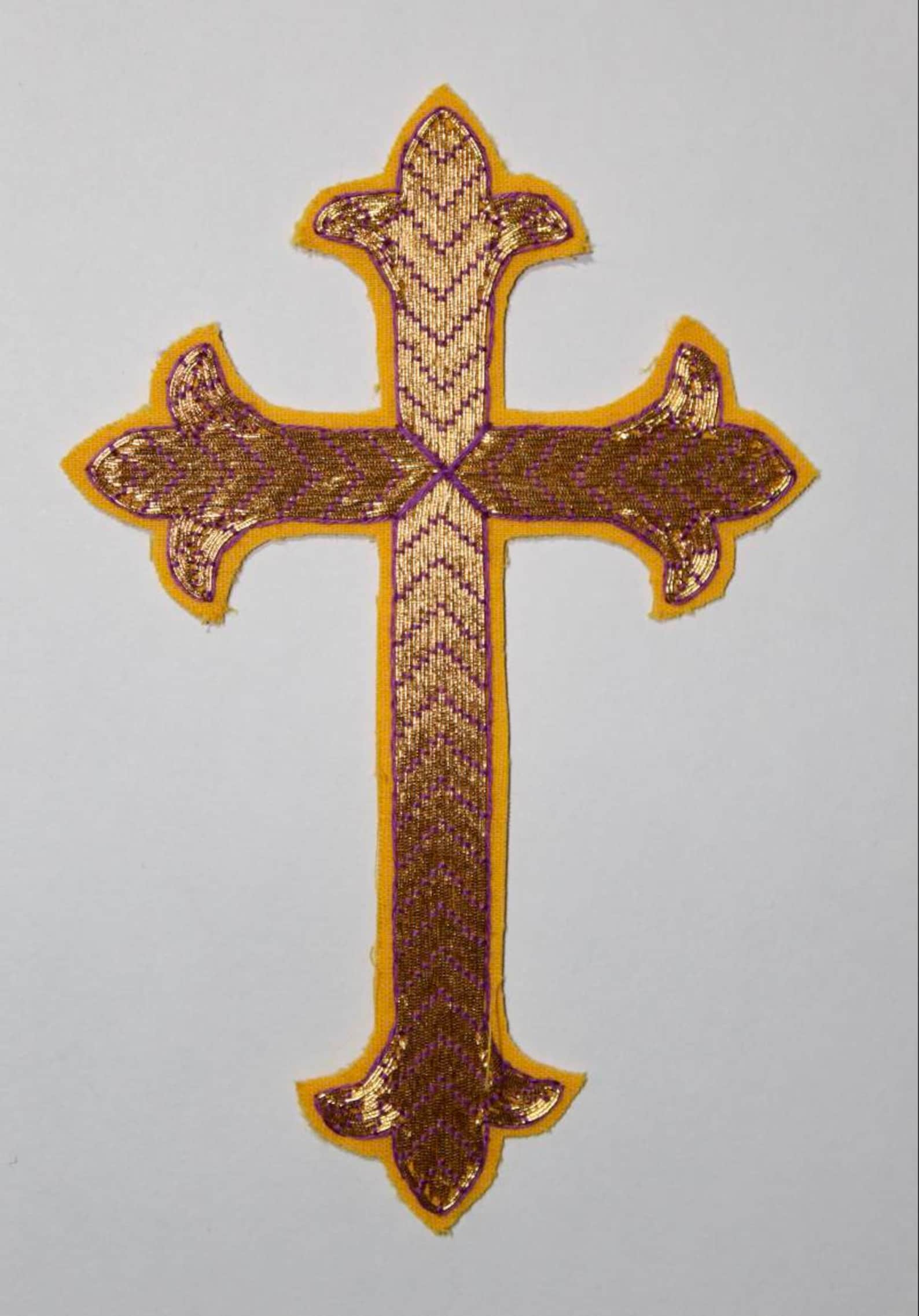 Liturgical Hand Embroidered Gold Cross Applique for Vestment | Etsy