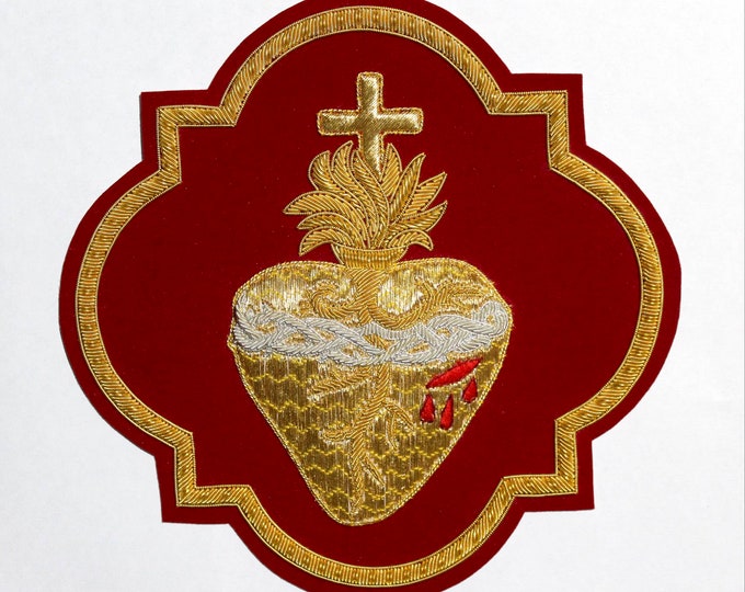 Liturgical Church Emblem, IHS Hand-embroidered Sewn on Applique on Red ...