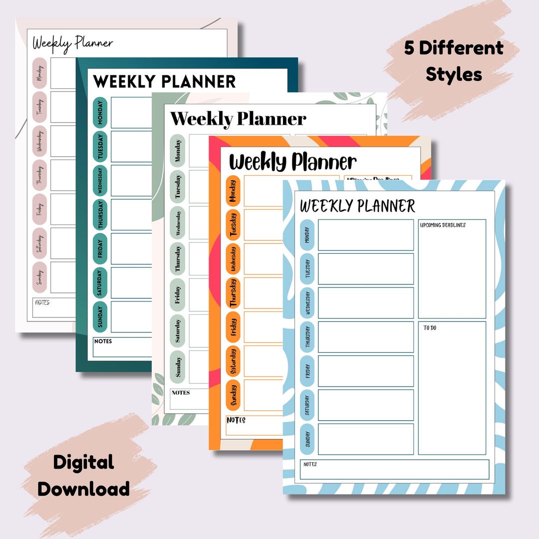 Printable Student Weekly Planner | Study Timetable, Meal List (digital ...