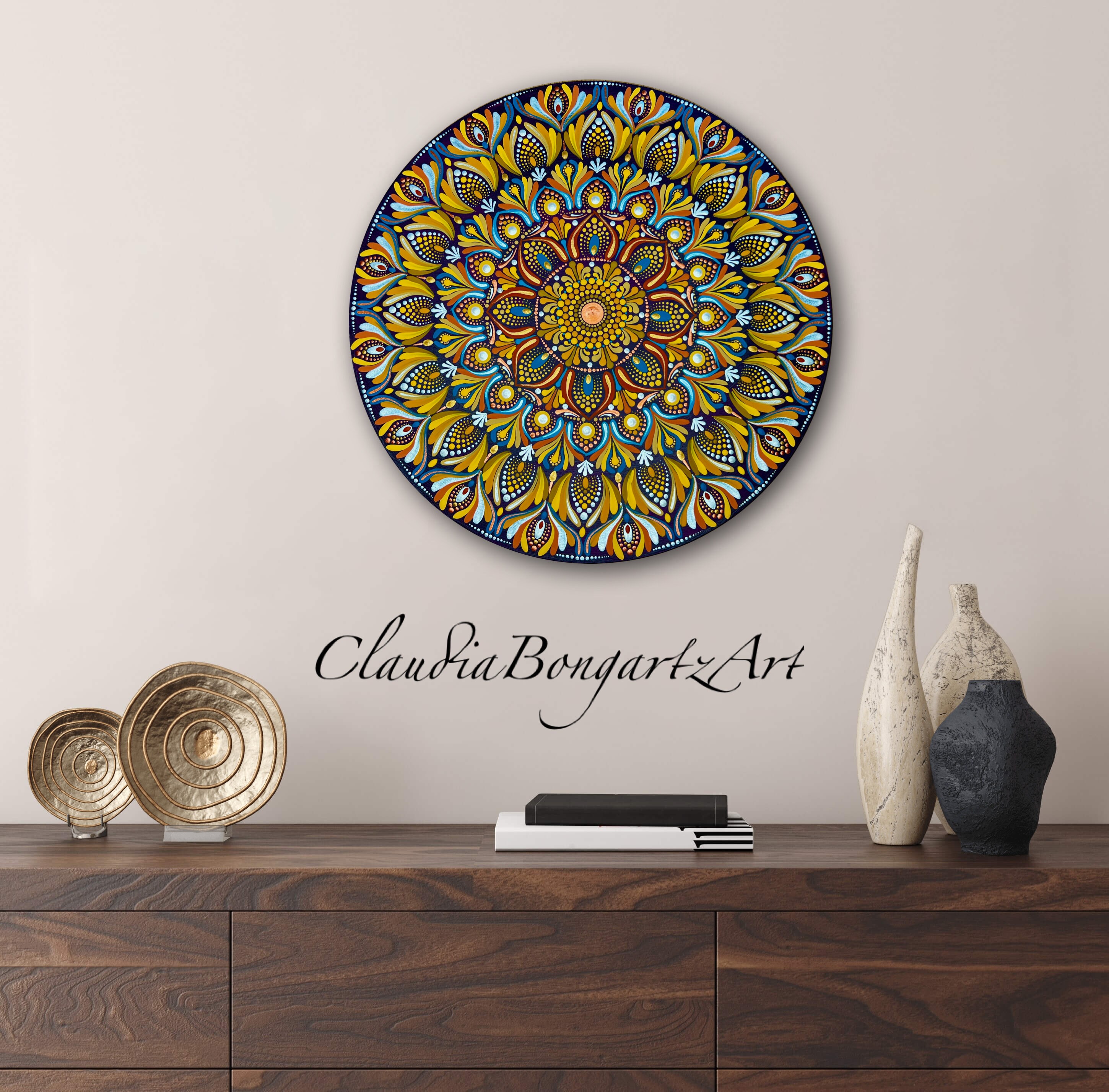 Mandala on Wood 30 Cm Mandala Wood Slice Mandala Wall Art - Etsy