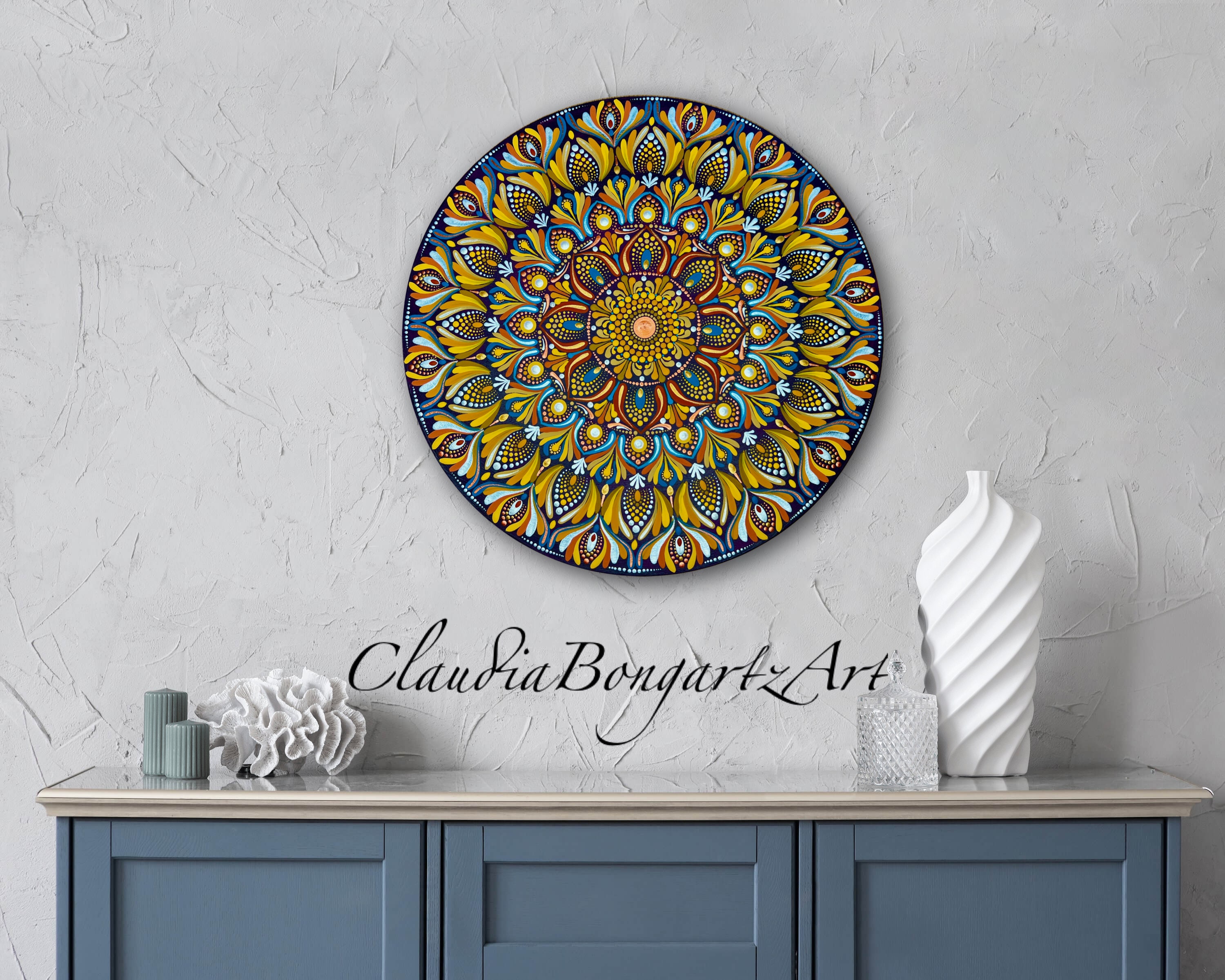 Mandala on Wood 30 Cm Mandala Wood Slice Mandala Wall Art - Etsy