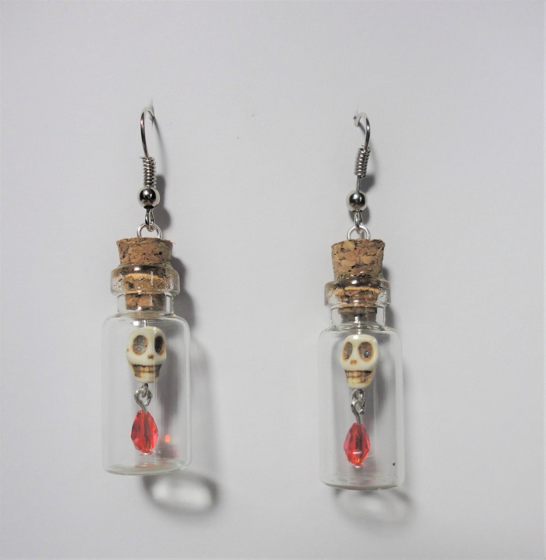 Vial Skull Earrings, Glass Vials, Skulls, Crystals, Goth, Alternative ...