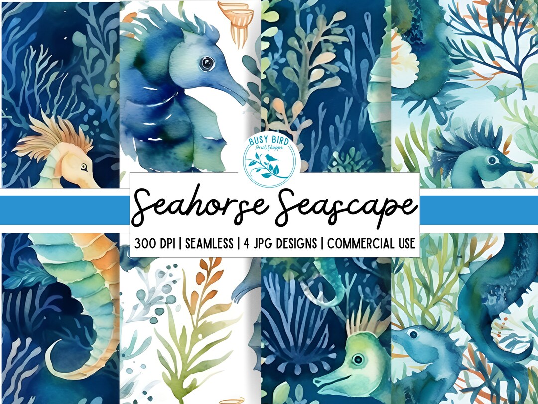 Seahorse Seamless Pattern Digital Paper | Ocean Scrapbook Papers ...