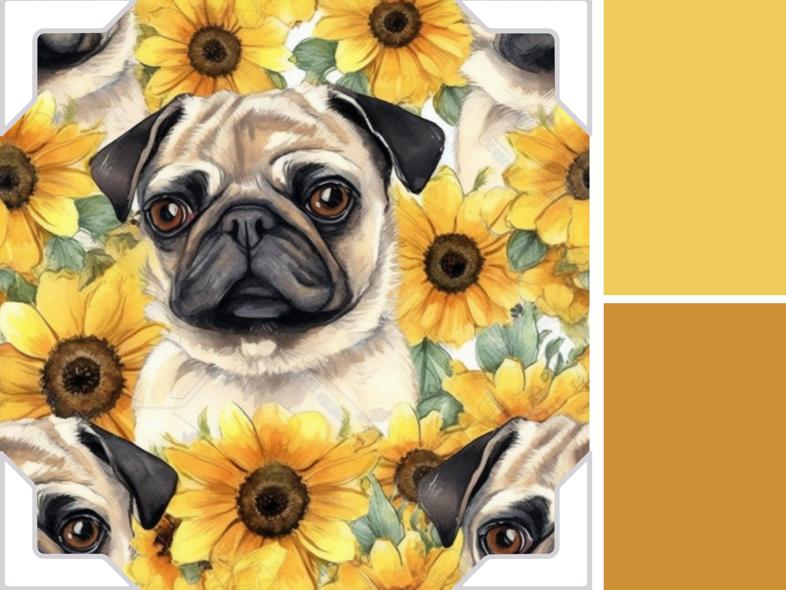 Pug Dog Puppy Seamless Pattern Digital Paper | Pugs & Flowers Scrapbook ...