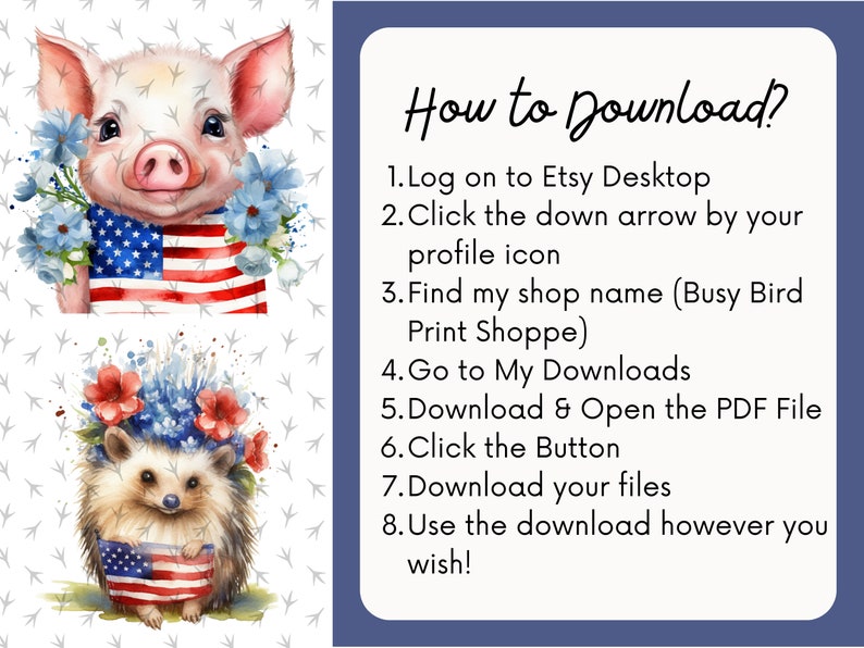 Patriotic Animals Clipart PNG | Watercolor USA Clip Art | Cute Animal ...