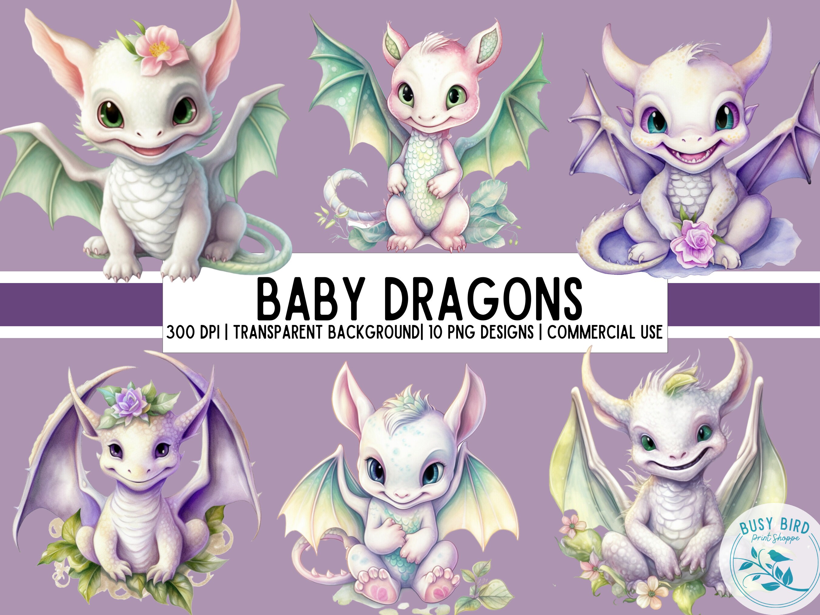 Watercolor Baby Dragon Clipart PNG Format Commercial Use Instant ...