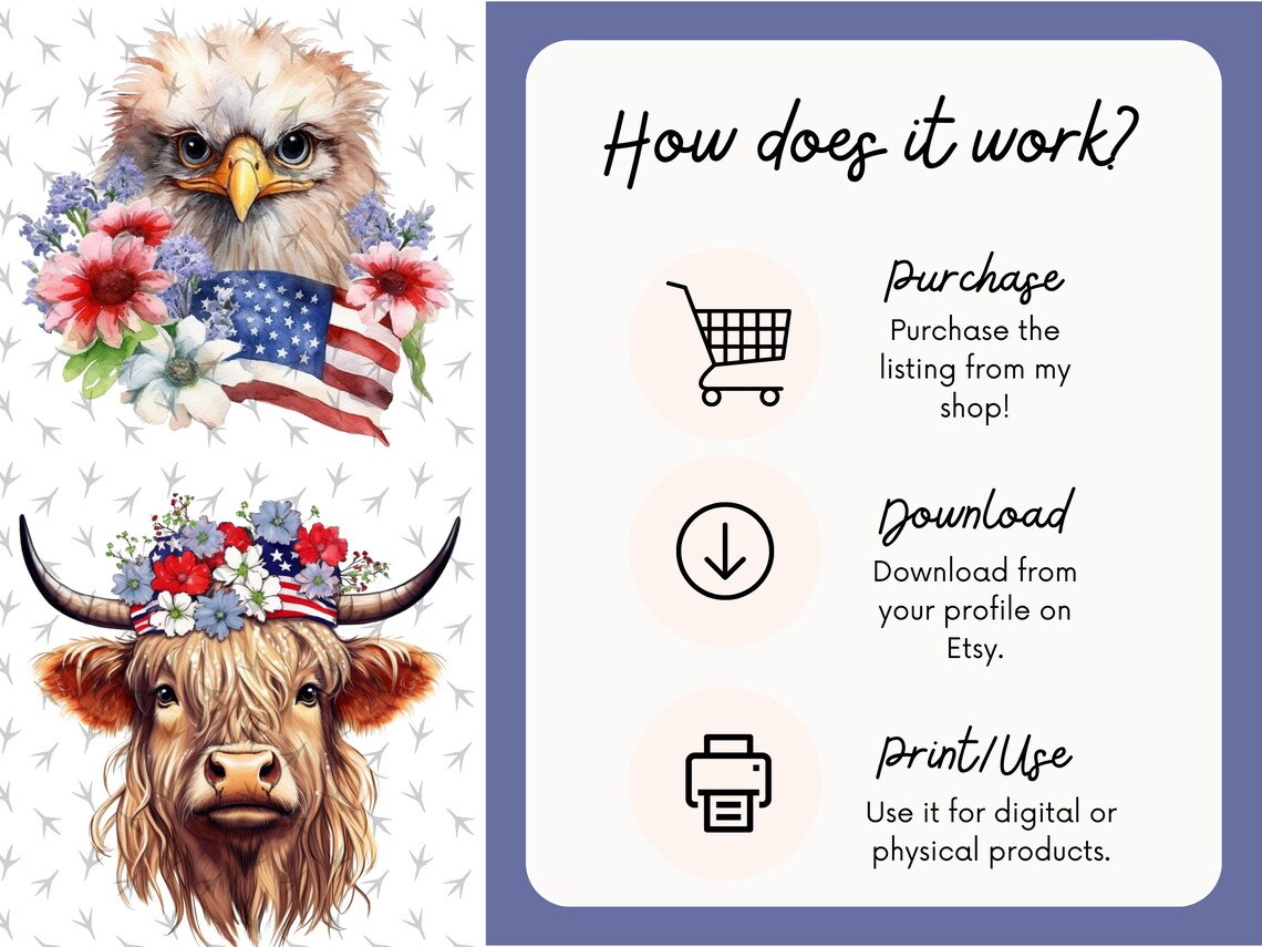 Patriotic Animals Clipart PNG Watercolor USA Clip Art Cute Animal ...