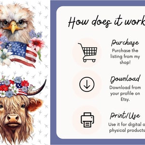 Patriotic Animals Clipart PNG | Watercolor USA Clip Art | Cute Animal ...