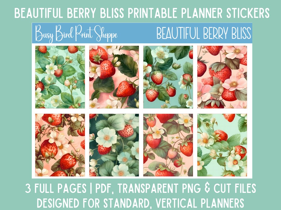 Strawberry Weekly Printable Planner Stickers, Vertical EC Sticker Kit ...