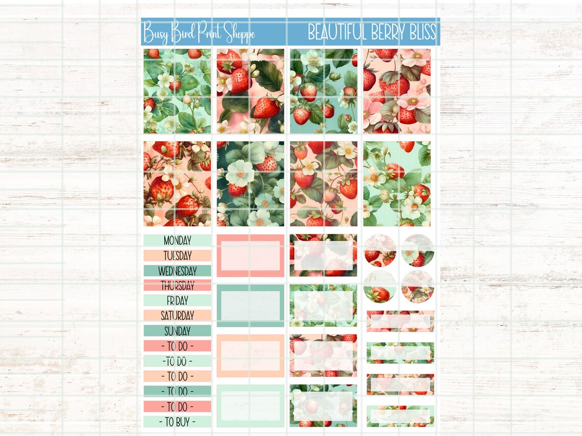 Strawberry Weekly Printable Planner Stickers, Vertical EC Sticker Kit ...
