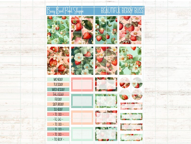 Strawberry Weekly Printable Planner Stickers, Vertical EC Sticker Kit ...