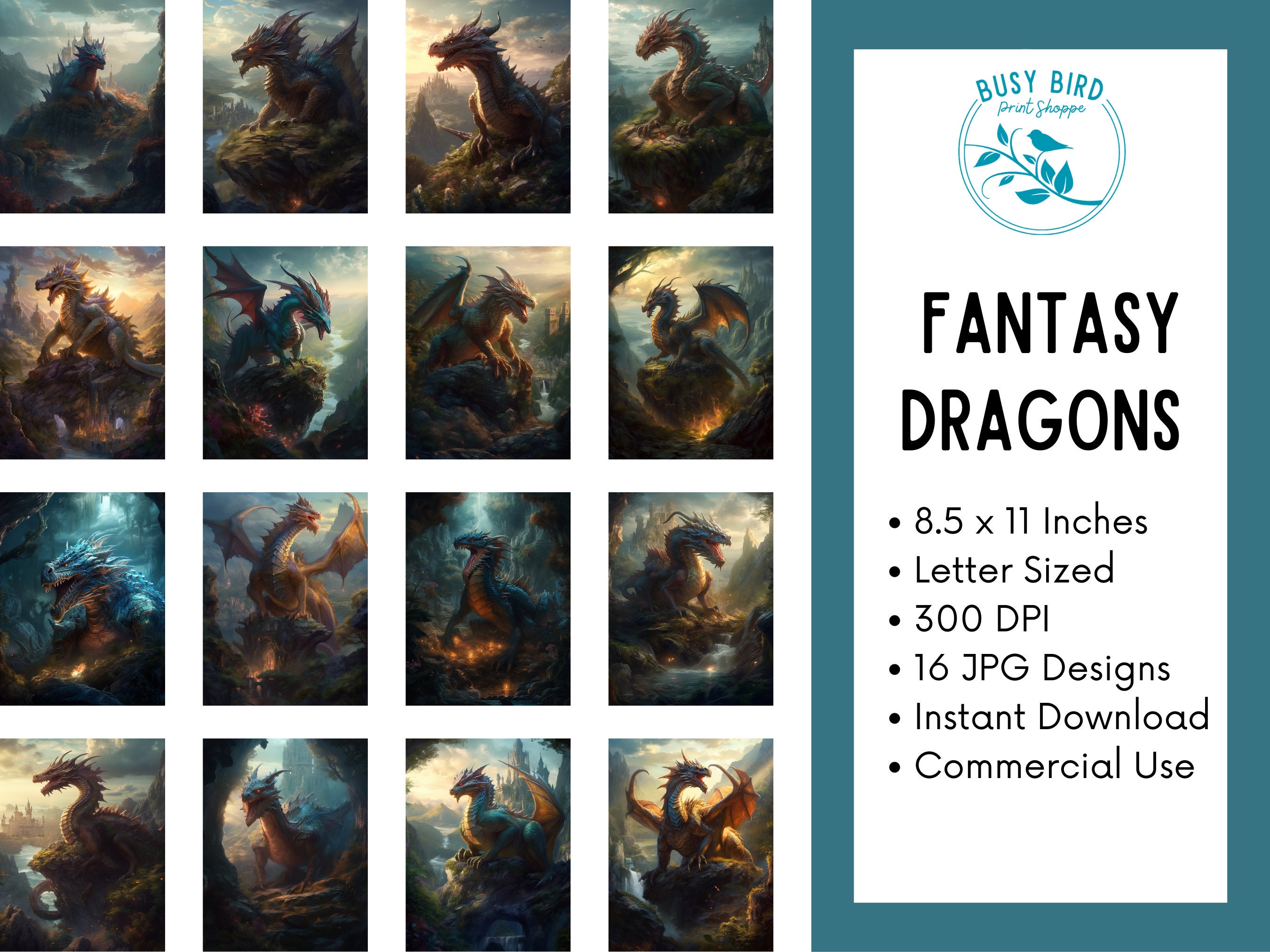 Printable Fantasy Dragon Digital Paper Magical Dragons Letter Size ...