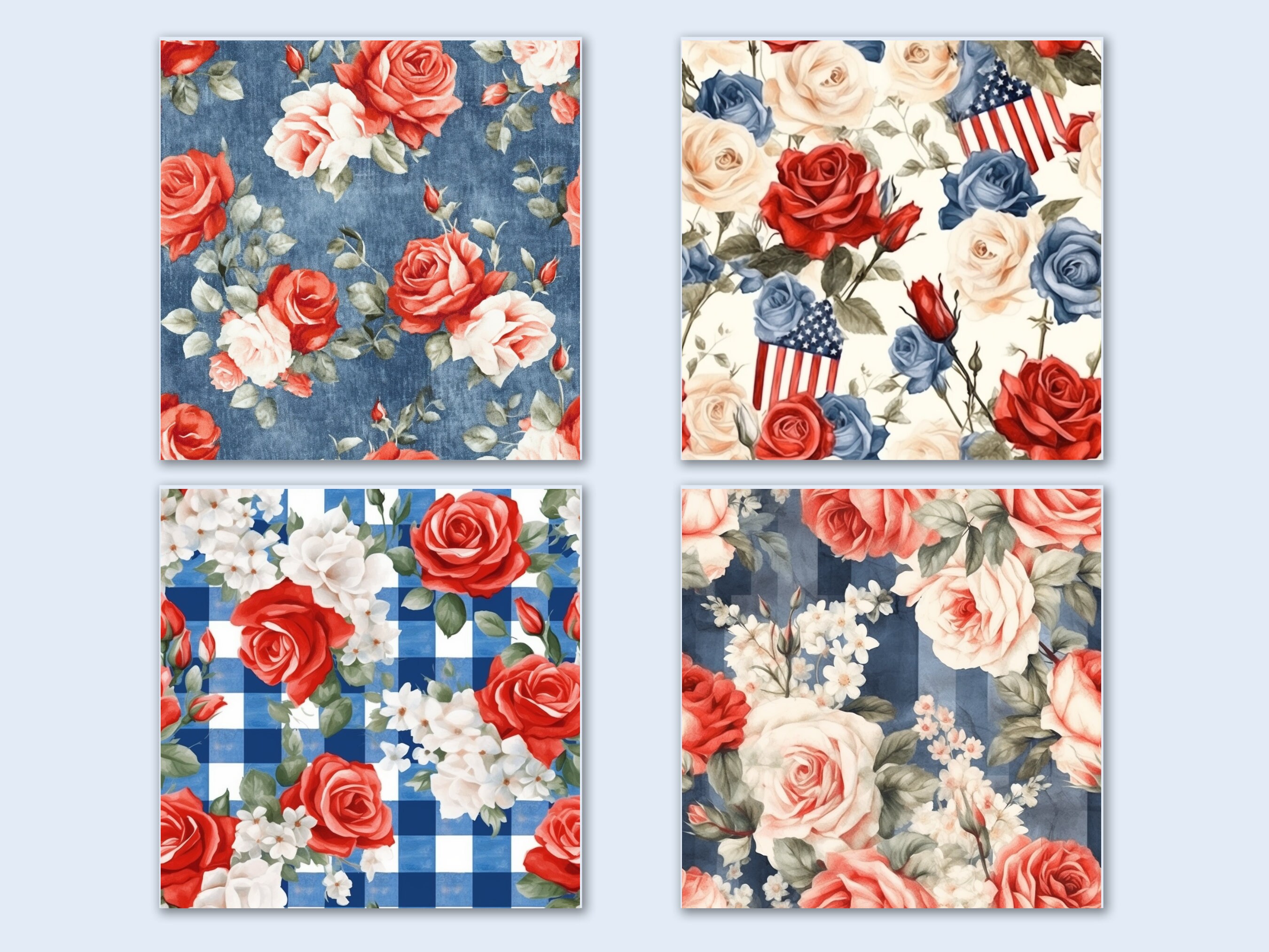 BUNDLE Watercolor Floral Seamless Pattern Digital Paper Patriotic ...