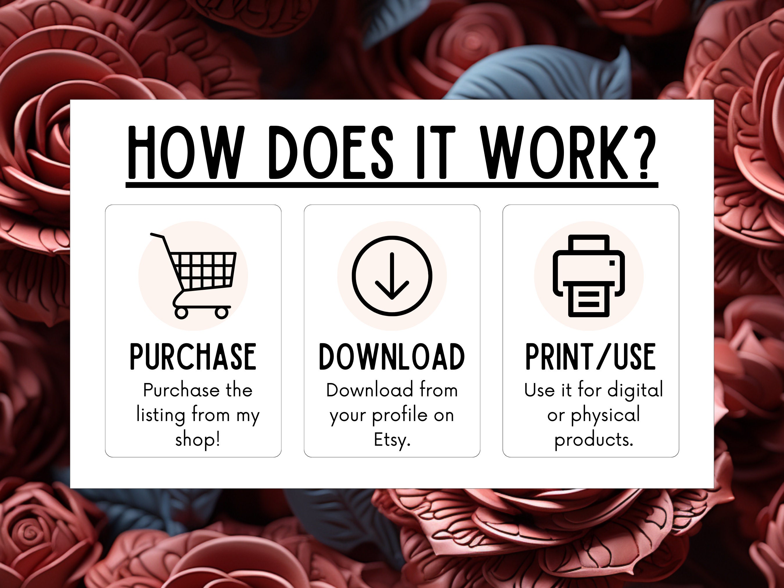 3D Red Roses Seamless Pattern Digital Paper Floral Scrapbook Papers ...