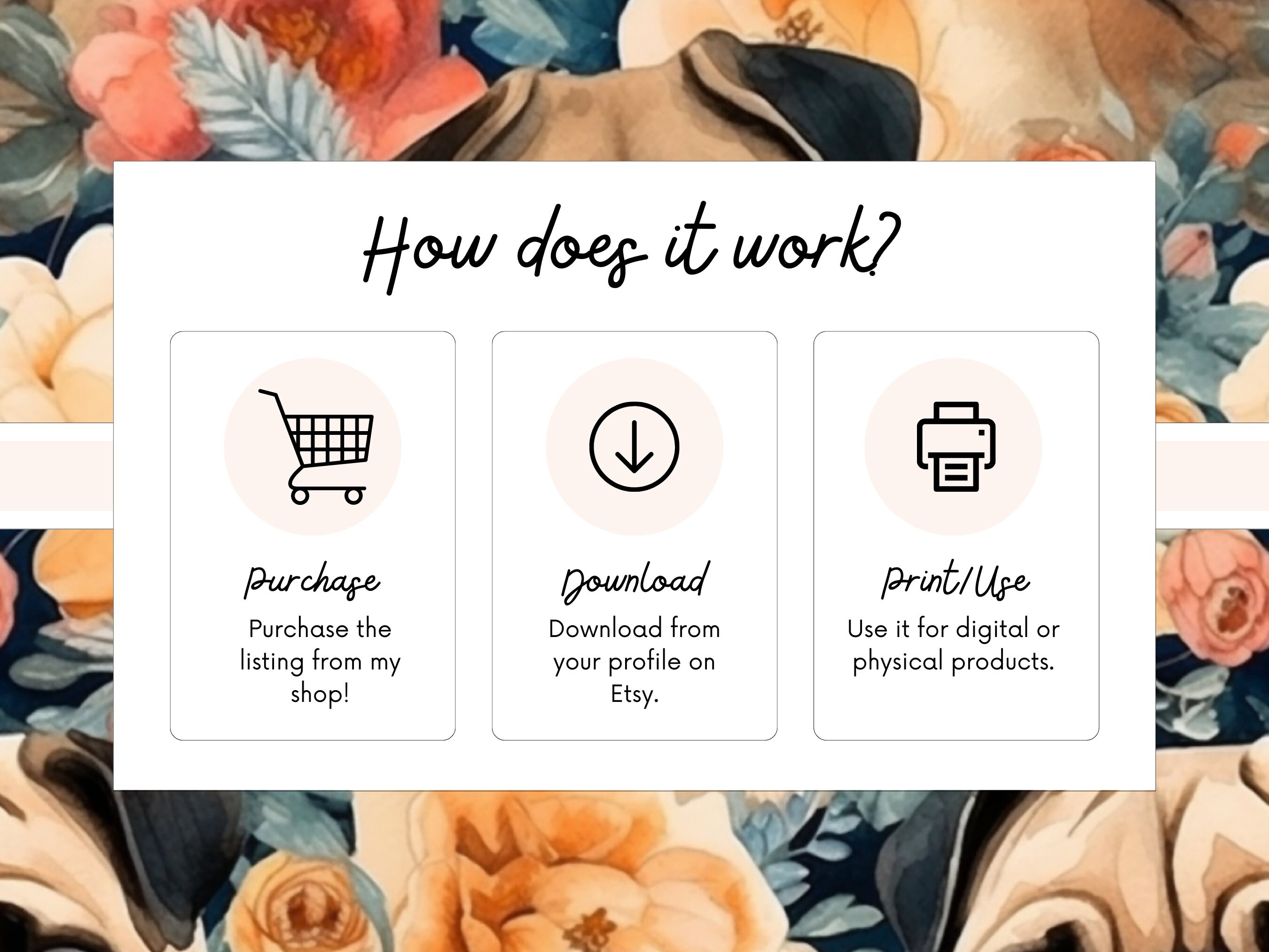 Pug Dog Puppy Seamless Pattern Digital Paper | Pugs & Flowers Scrapbook ...