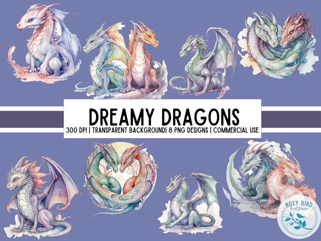 Watercolor Dragon Clipart PNG Format Commercial Use Instant Download ...