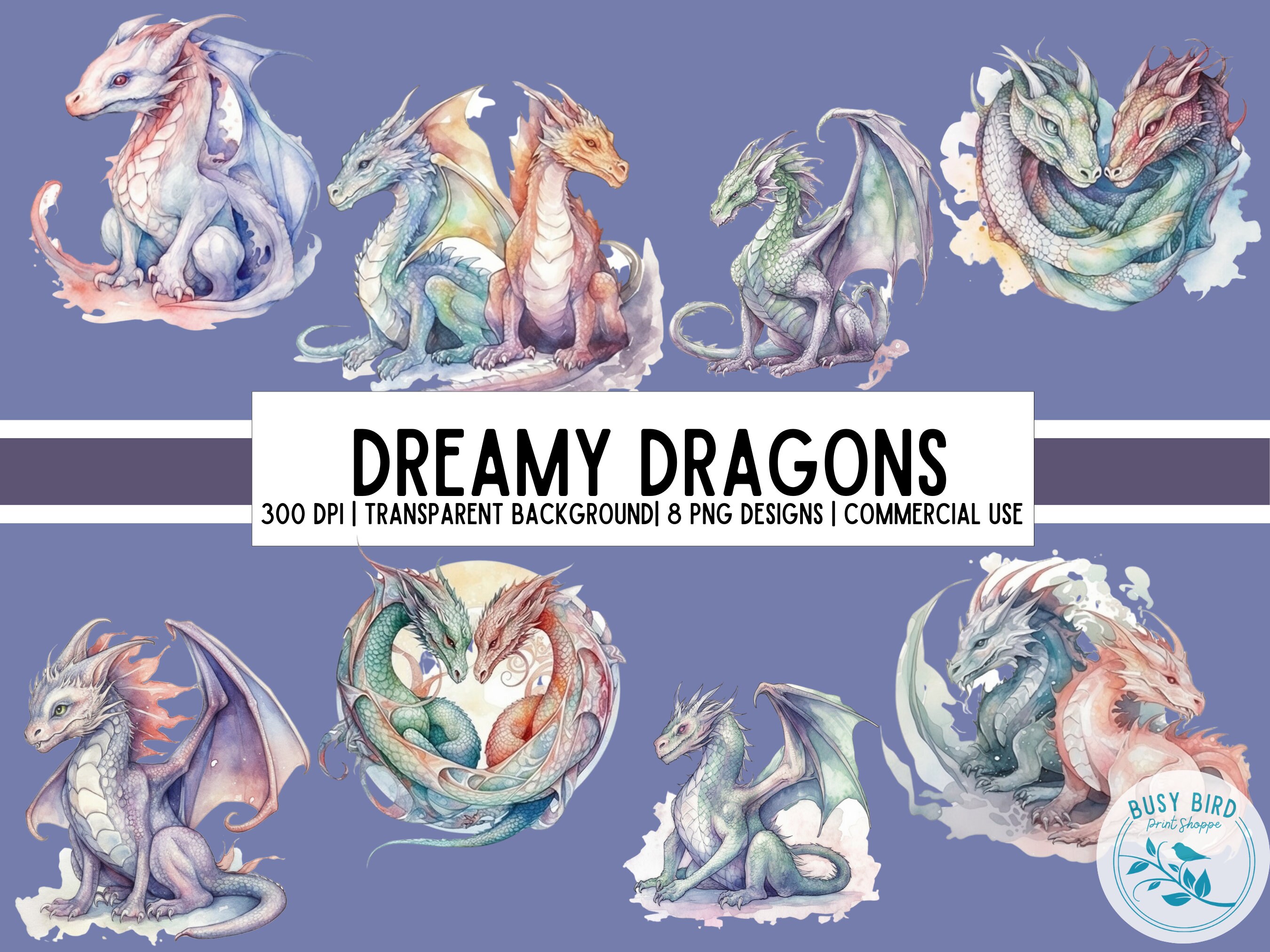 Watercolor Dragon Clipart PNG Format Commercial Use Instant Download ...