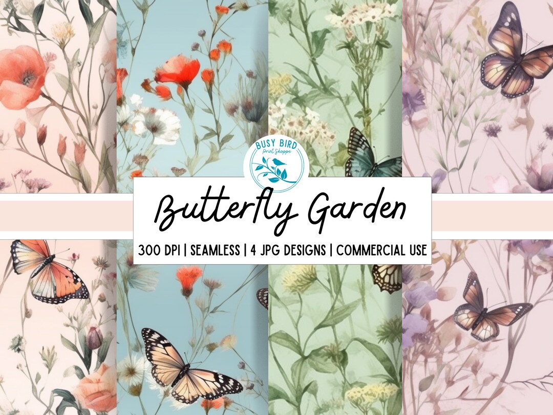 Butterfly Seamless Pattern Digital Paper Wildflowers Scrapbook Papers ...