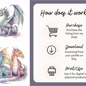 Watercolor Dragon Clipart PNG Format Commercial Use Instant Download ...