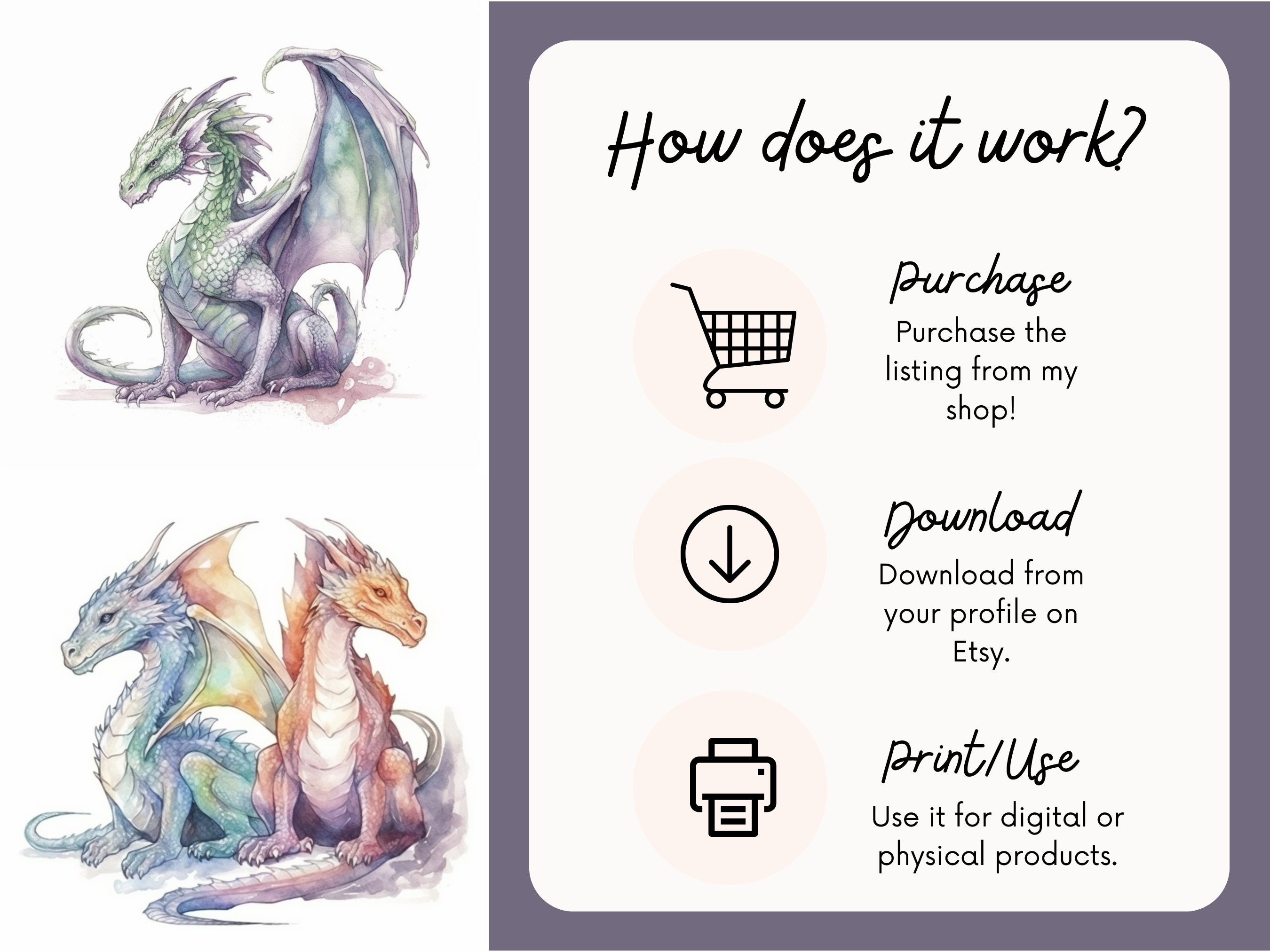 Watercolor Dragon Clipart PNG Format Commercial Use Instant Download ...