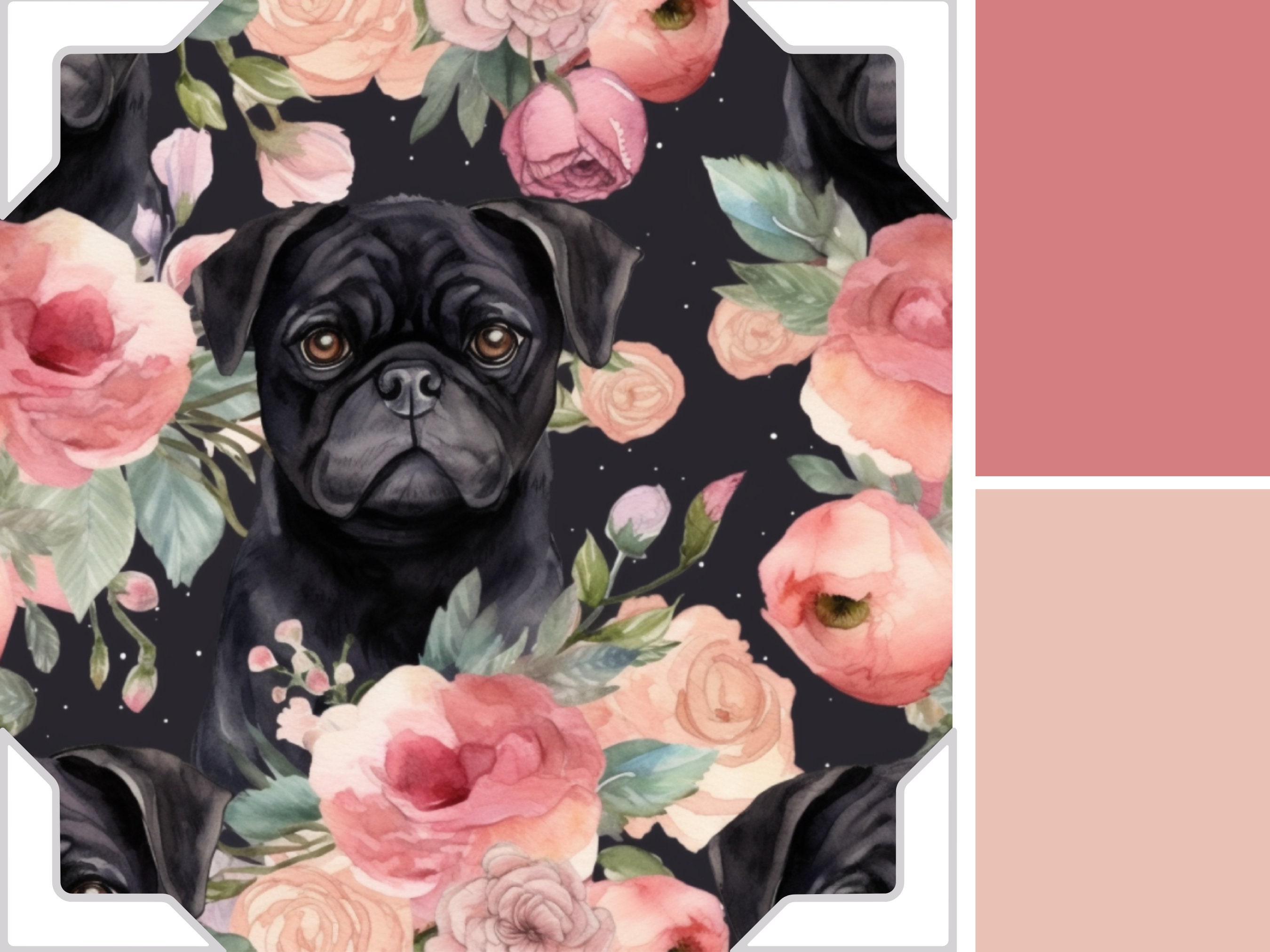 Pug Dog Puppy Seamless Pattern Digital Paper | Pugs & Flowers Scrapbook ...