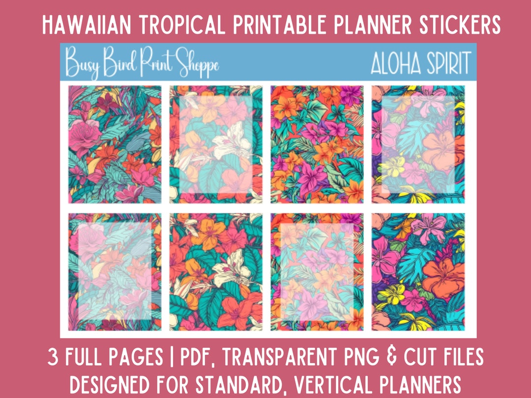 Tropical Weekly Printable Planner Stickers, Hawaiian Print Vertical EC ...