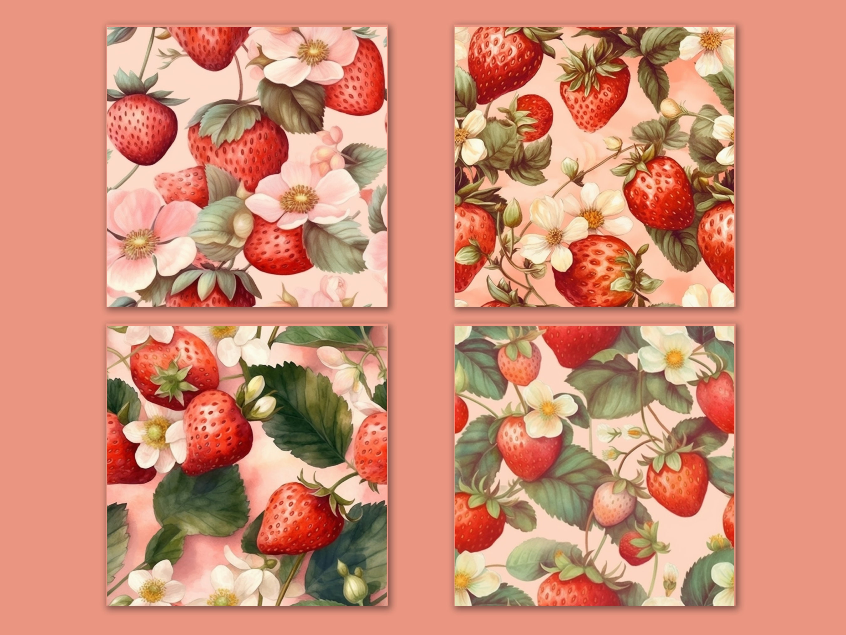 Watercolor Strawberries Digital Paper Seamless Design Strawberry ...