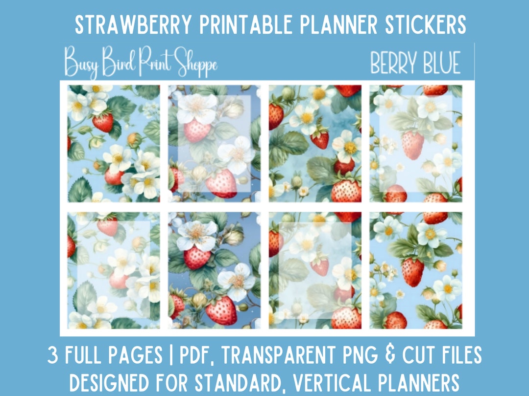 Strawberry Weekly Printable Planner Stickers, Vertical EC Sticker Kit ...