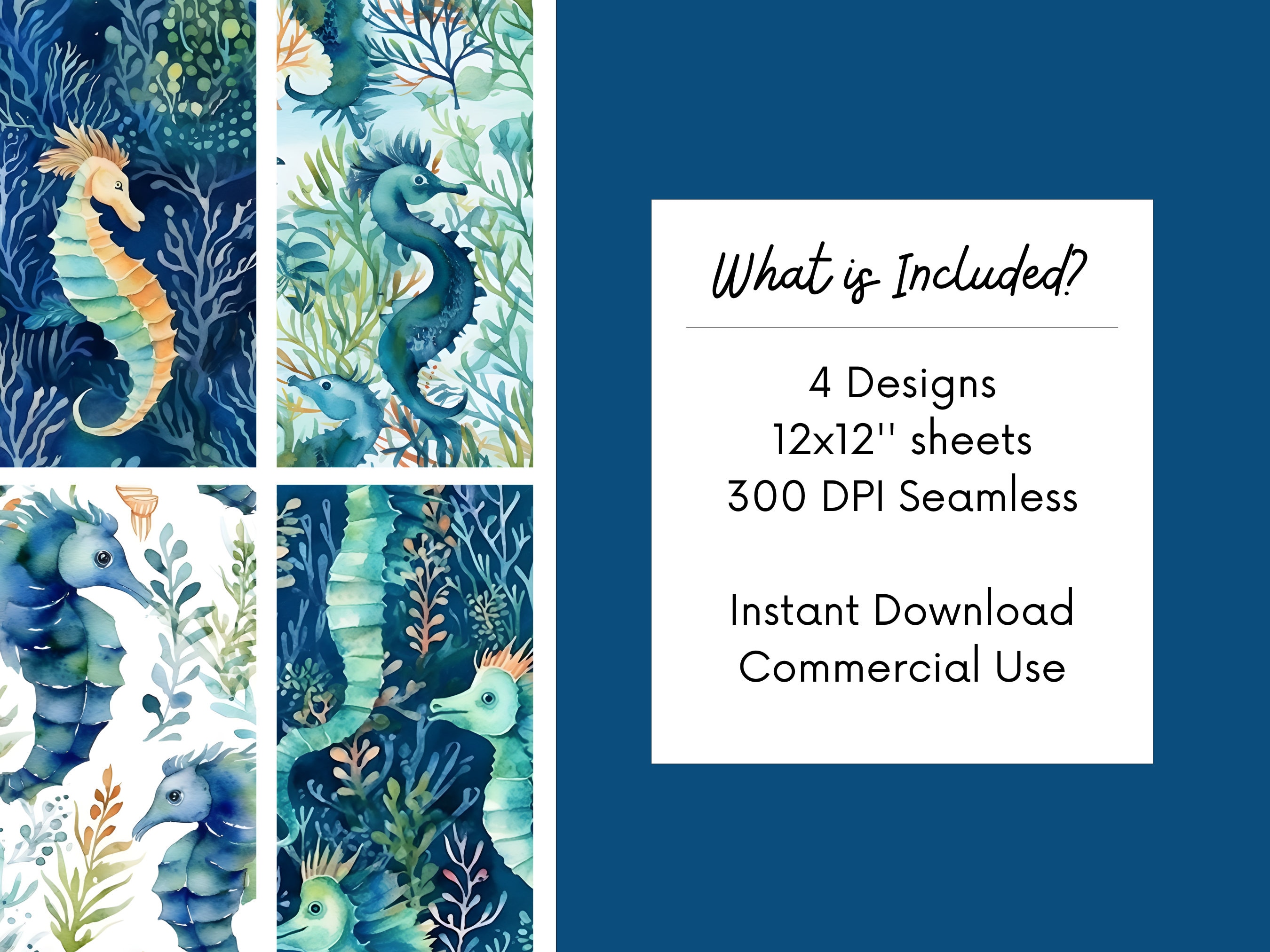 Seahorse Seamless Pattern Digital Paper Ocean Scrapbook Papers Instant ...