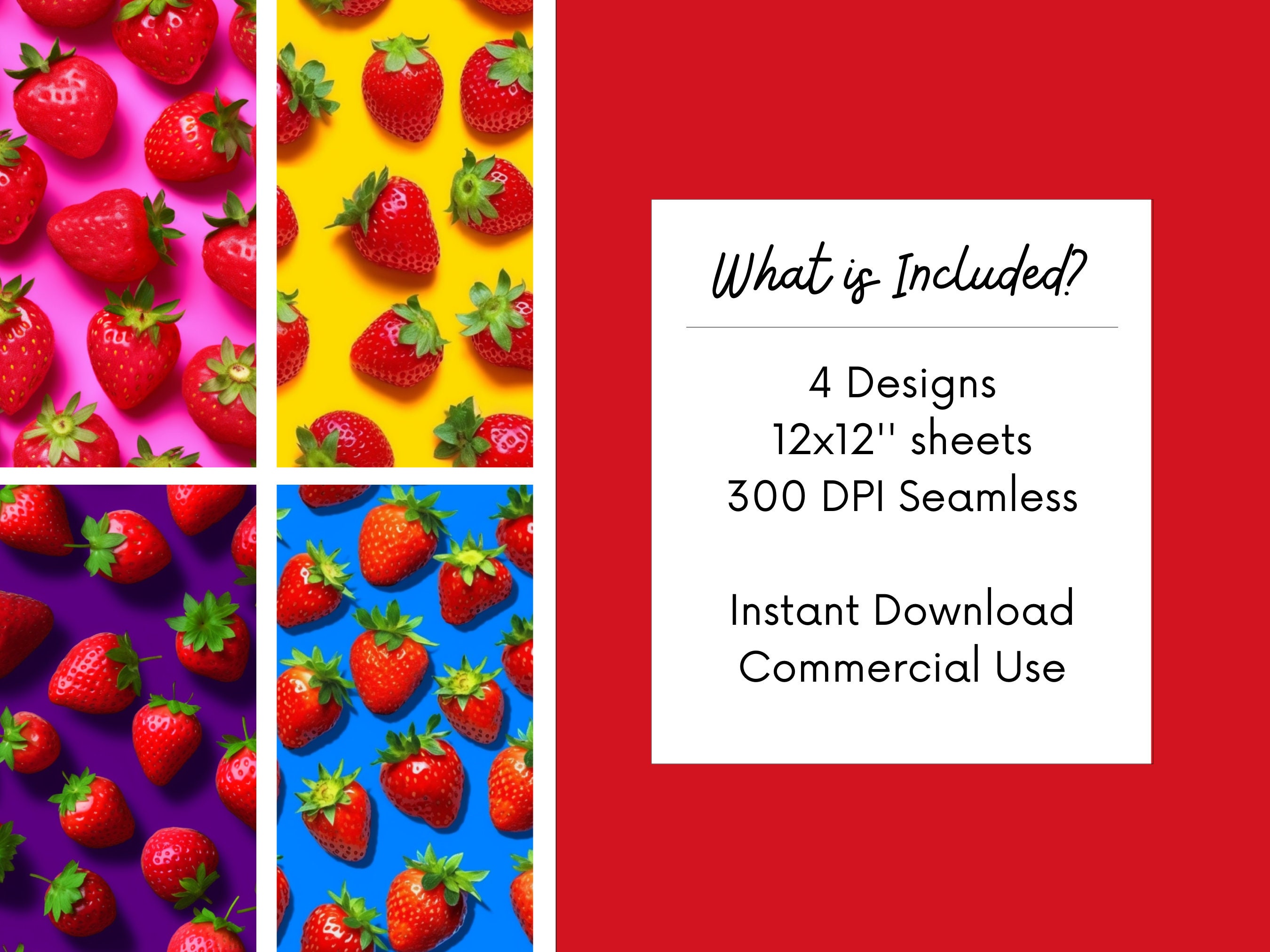 Vivid Strawberry Seamless Pattern Digital Paper Neon Strawberries ...