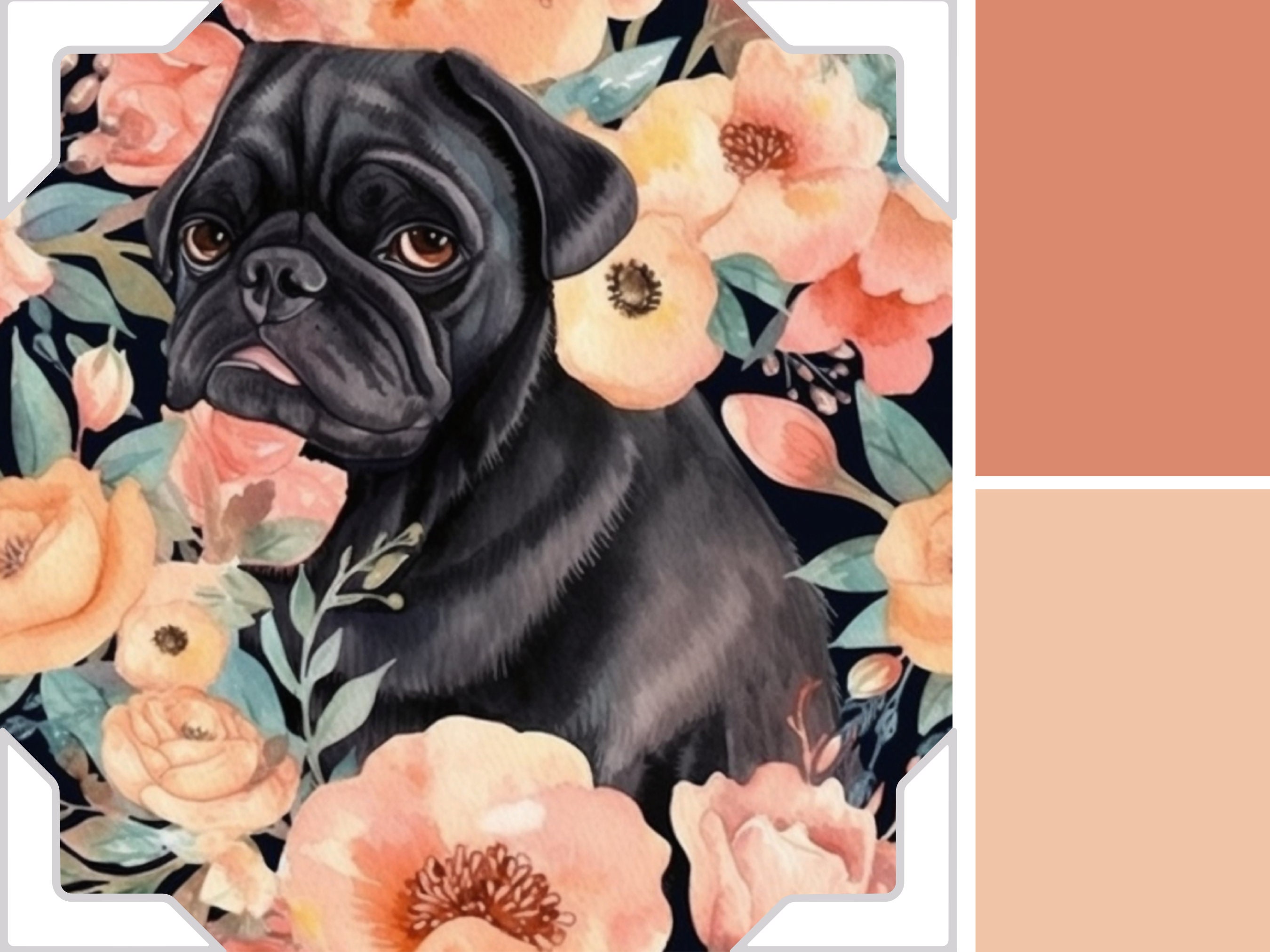 Pug Dog Puppy Seamless Pattern Digital Paper | Pugs & Flowers Scrapbook ...