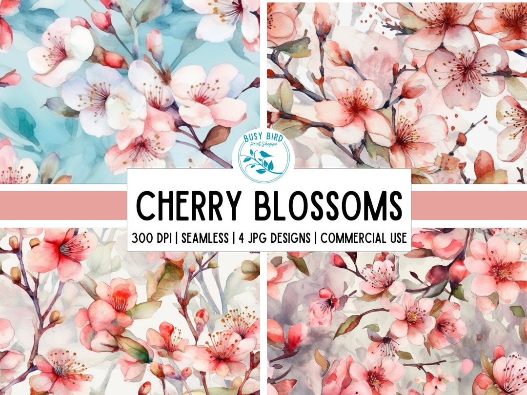Cherry Blossom Seamless Pattern Digital Paper, Watercolor Spring ...