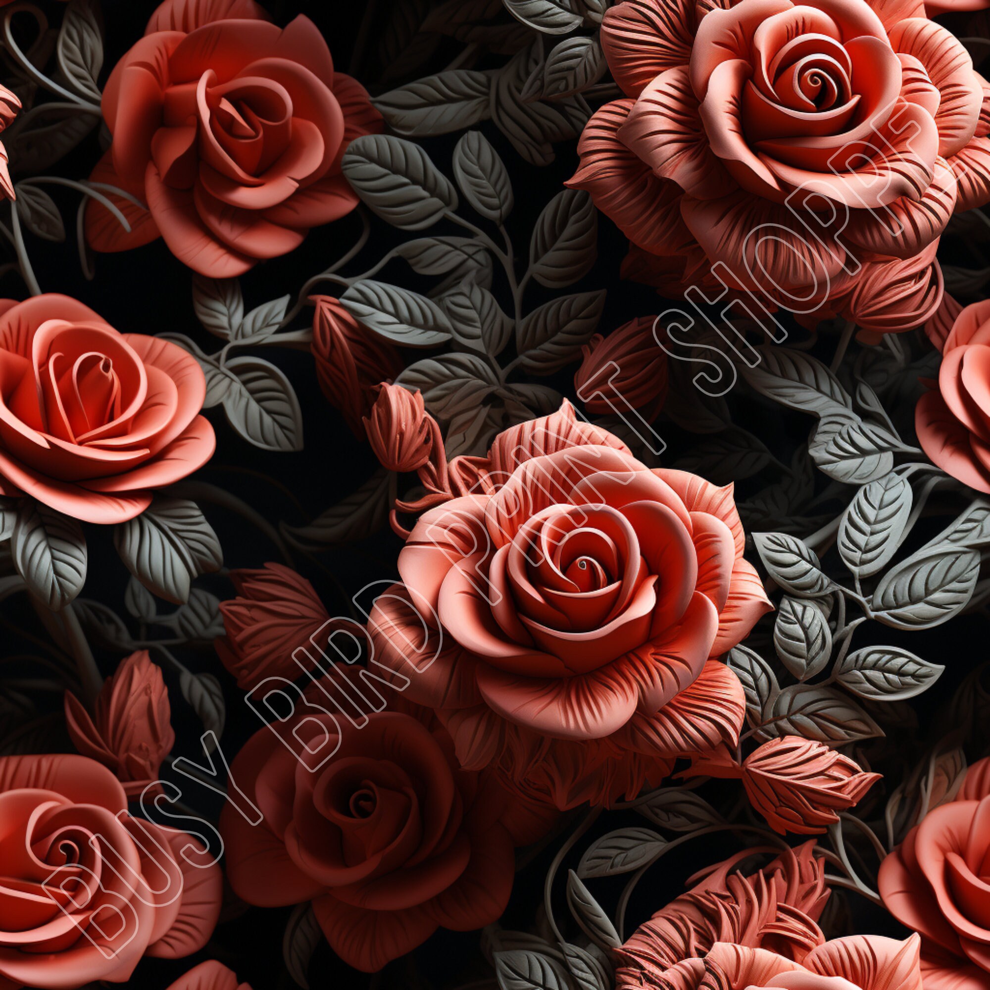 3D Red Roses Seamless Pattern Digital Paper Floral Scrapbook Papers ...